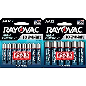 Rayovac AA Batteries and AAA Batteries, 12 High Energy Double A Batteries and 12 High Energy Triple A Batteries Combo Pack, 24 Count