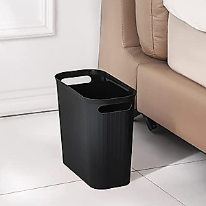 rejomiik Small Trash Can, 3.5 Gallon Garbage Can Slim Waste Basket Plastic Trash Bin Container with Handles for Bathroom, Bedroom, Office, Home, Dorm Room, Kitchen, Rectangular Black