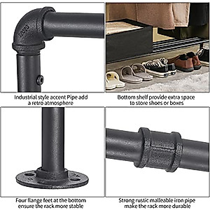 Snughome Heavy Duty Clothes Rack, Industrial Pipe Style Garment Rack with Shelf, Commercial Grade Heavy Duty Detachable Clothing Coat Rack Holder with 4 Stable Feet for Clothing Storage Display