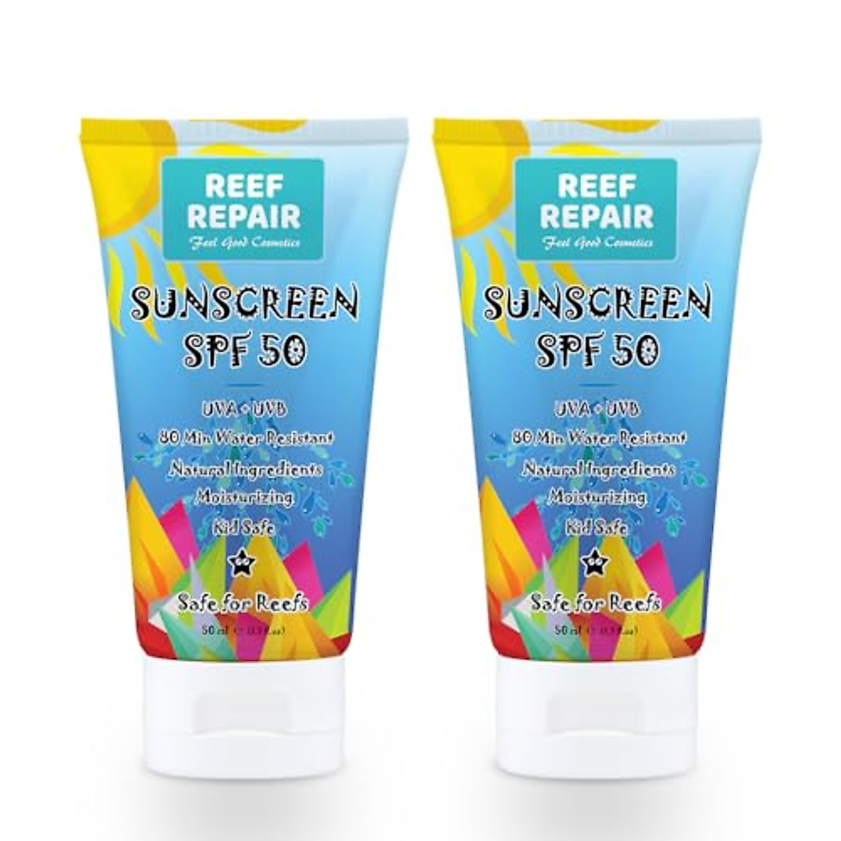 Reef Safe Sunscreen SPF 50 (2 Pack) - Natural, Travel Size, Water Resistant, Moisturizing, Broad Spectrum UVA/UVB Coral Friendly Mineral Suncream from Reef Repair (2 x 1.7 fl.Oz)