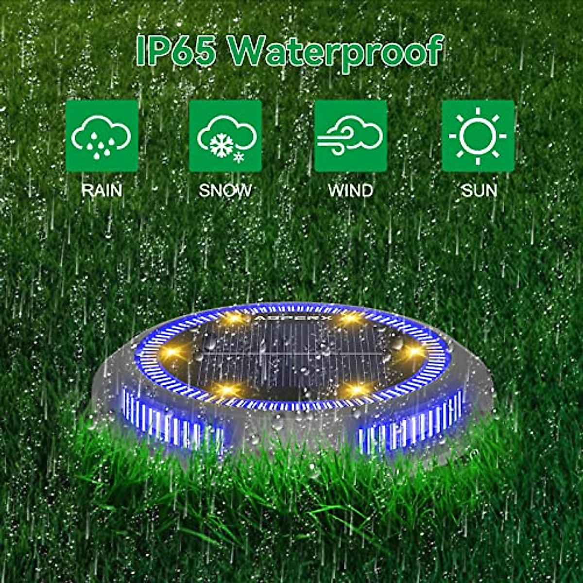AsperX Solar Ground Lights 8 Pack, IP65 Waterproof LED In-Ground Lights, Solar Outdoor Patio Lights, Disk Landscape Lights for Pathway, Yard, Garden, Deck, Driveway Lawn, (Warm White+Blue)