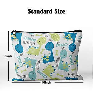 Cafl Cute Dinosaur Makeup Bag Cute Dino Make Up Bag Zipper Cosmetic Pouch Large Toiletry Bag Travel Linen Make Up Organizer for Purse for Women 10×8Inch