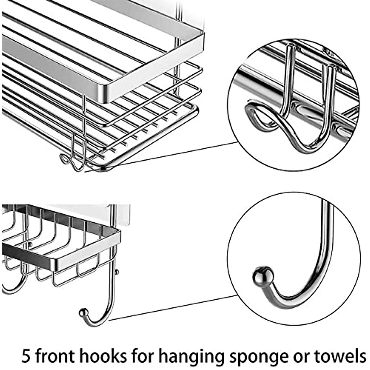 BebLP Adhesive Shower Caddy Soap Dish Holder Shelf with 5 Hooks Bathroom Generic Bathroom organizer Bathroom accessories Bathroom storage Shower organizer Storage organizer Home organization