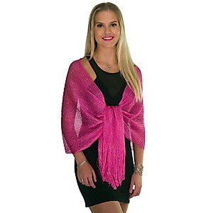 Shawls and Wraps for Evening Dresses, Metallic Sparkle Womens Wedding Fuchsia Shawl