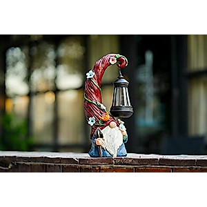 Pohabery Gnome Garden Decor Statue Solar Gnomes Decorations for Yard with Lantern Light Outdoor Decorations for Patio Mom Gift