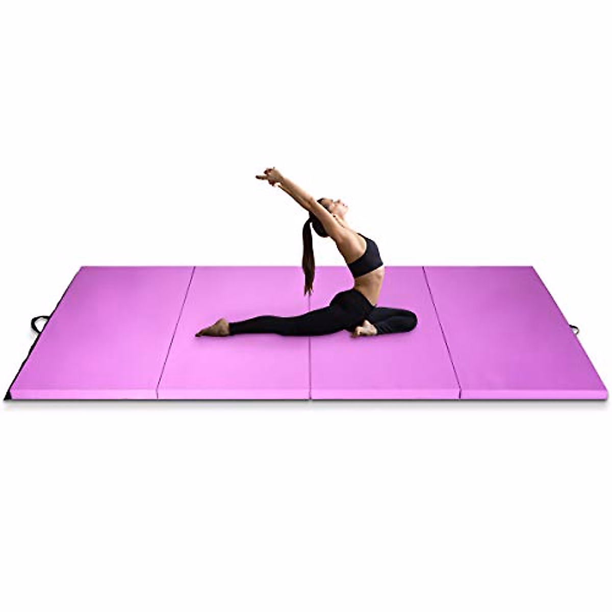 Nightcore 4'x10'x2 Thick Folding Gymnastics Mat, Gym Exercise Pad with Carrying Handles, PU Leather Tumbling Mats, Lightweight Gymnastics Panel Mat for MMA, Aerobics, Stretching, Home Yoga (Purple)