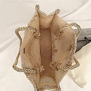Women Flower Embroidery Tote Frosted Silk Straw Bag Summer Seaside Travel Vacation Beach Bag Shoulder Retro Lace Handbag New