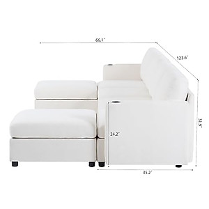 FANYE Oversized Chenille Upholstered Modular Storage Sectional Sofa Couch W/2 Movable Ottomans & Cupholders, U-Shaped Free Combined Sofa&Couch Convertible Sleeper Sofabed for Living Room