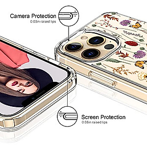 ICEDIO for iPhone 13 Pro Max Case with Screen Protector,Slim Fit Crystal Clear Cover with Fashionable Designs for Girls Women,Protective Phone Case 6.7" Orange Purple Floral