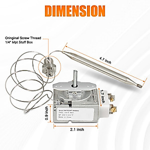 60125401 Deep Fryer Thermostat with Knob Switch, Millivolt Thermostat RX-1-36, 1/4" Mpt Stuff Box Compatible with Pitco 60124501, Imperial 1175, American Range 11113 A50400, Royal Range 3113, 200-400F