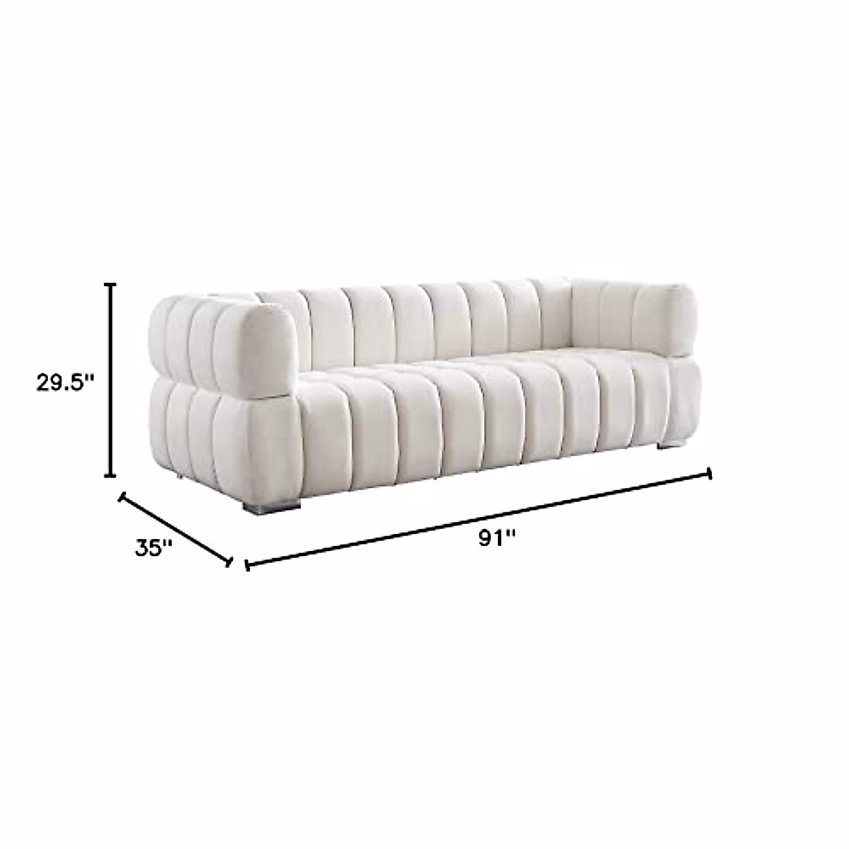 Meridian Furniture Gwen Collection Velvet Upholstered Sofa with Deep Biscuit Tufting, Cream