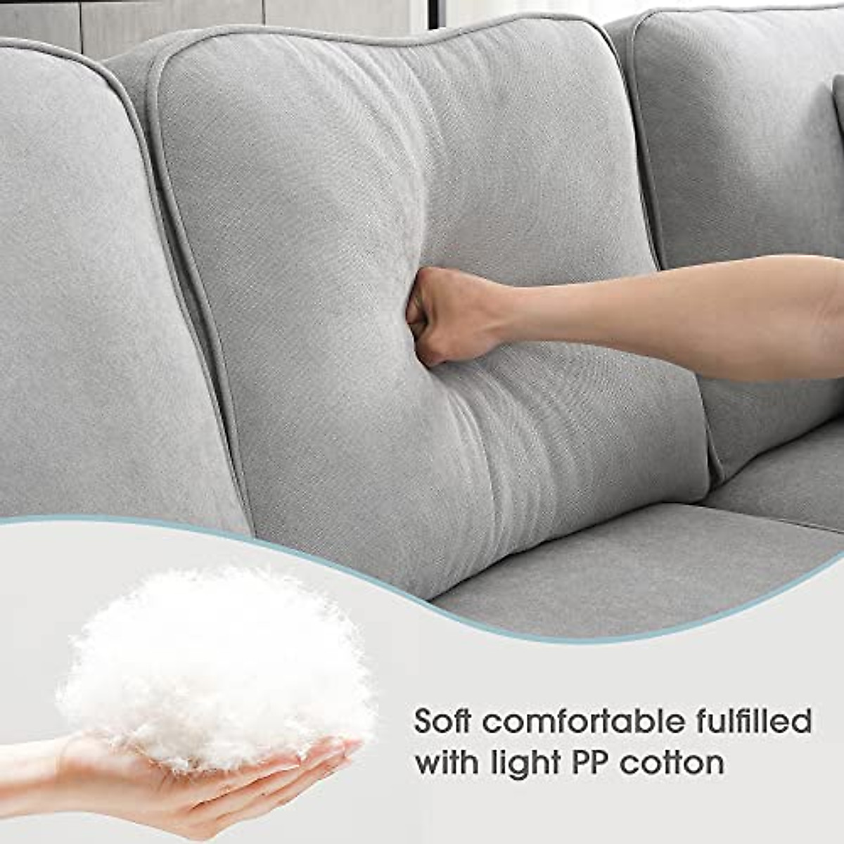 FANYE Modern U-Shaped Upholstered Left Chaise Lounge Sectional, 7 Seaters Sofá Oversized Corner Sofa & Couch with 3 Pillows and Square Plastic Legs for House,Apartment, Office Living Room, Dark Gray