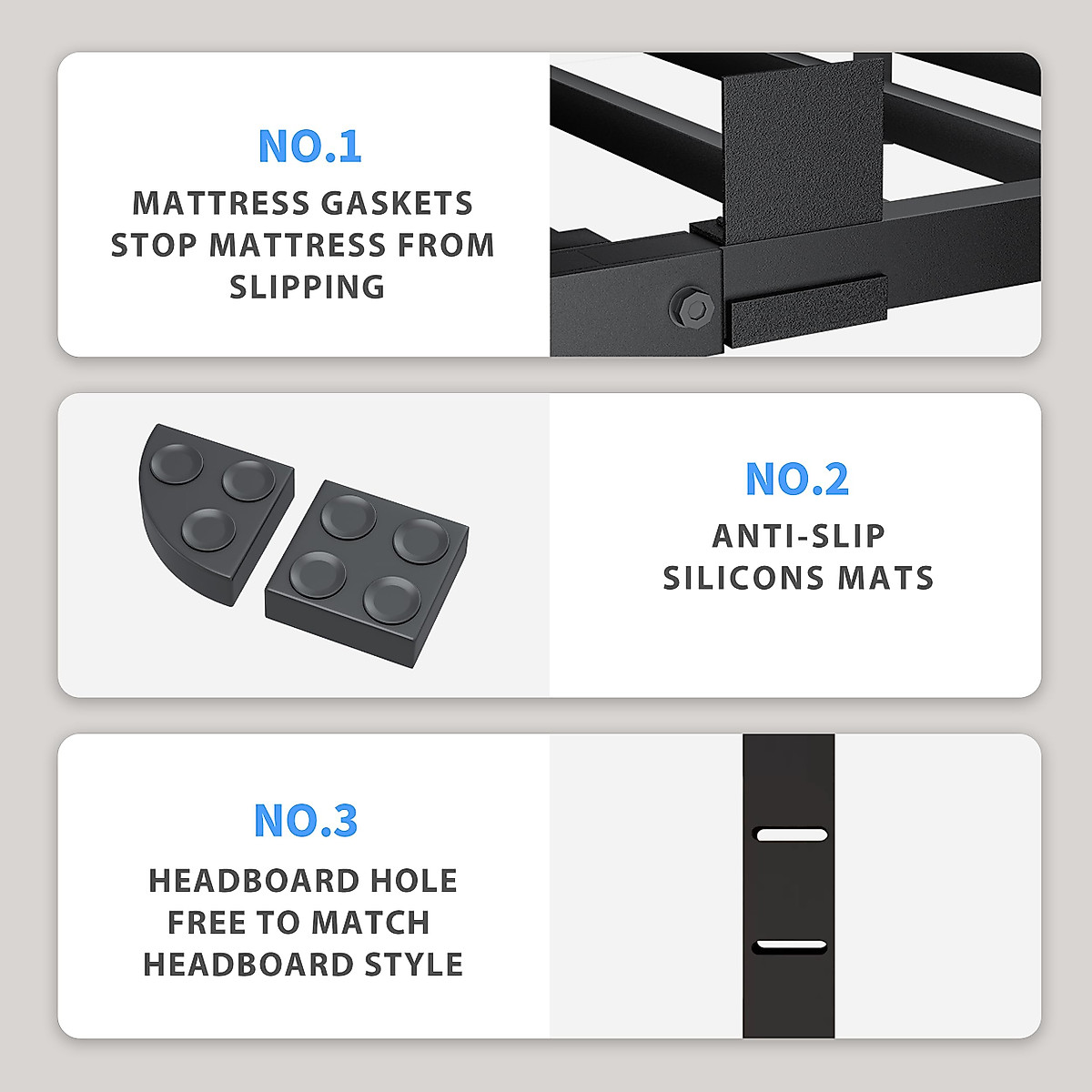 VIPSHOW 18 Inch Queen Bed Frame, 3500Lbs Heavy Duty Metal Platform with Round Corner Legs Mattress Slide Stopper, Steel Slat Support No Box Spring Needed, Noise Free, Non-Slip, Easy Assembly