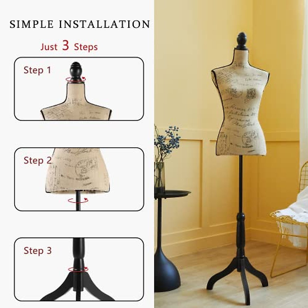 Encomle Dress Form Female Mannequin Torso, Height Adjustable Mannequin Body with Stand for Sewing, Display, Brown