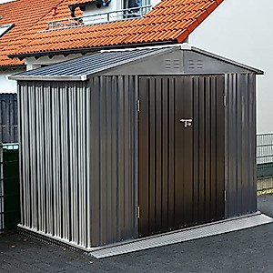 MUPATER Shed Outdoor Storage 8x6 FT, Metal Shed Kit with Lockable Doors and Vents, Garden Tool Storage Shed House for Backyard, Patio and Lawn, Grey