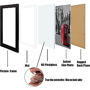 PWTAKO 5x7 Picture Frame Set of 6, Display Pictures 4x6 with Mat or 5x7 Without Mat for Wall Mounting or Table Top Display,Black