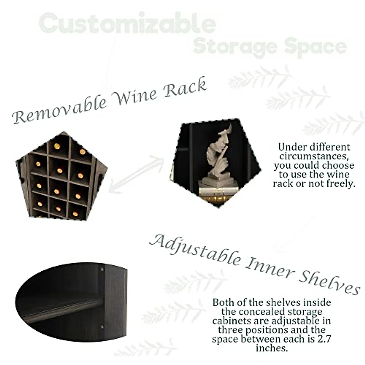 LOKO Wine Bar Cabinet, Liquor Cabinet with Removable Wine Rack, Farmhouse Buffet Sideboard Storage Cabinet with Adjustable Shelves & Tempered Glass Doors, 38.5 x 16 x 48.5 inches (Black)