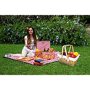 Picnic Basket Natural Woven Woodchip with Double Folding Handles | Easter Basket | Storage of Plastic Easter Eggs and Easter Candy | Organizer Blanket Storage | Bath Toy and Kids Toy Storage