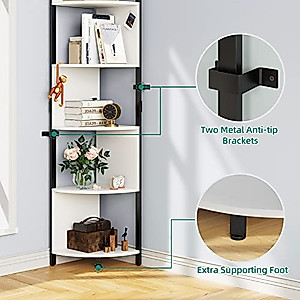 YITAHOME 6-Tier Corner Shelf, 68.8" Tall Modern Free Standing Zigzag Corner Bookshelf, 6 Shelf Display Corner Bookcase Open Small Book Shelves for Living Room, Home Office, Small Space, White