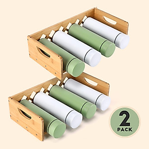 vinlley Bamboo Water Bottle Organizer, Free-Standing Stackable 4 Bottle Storage Holder Rack - Water, Wine, and Drink Organizer Shelf for Kitchen Countertop, Cabinet, Pantry, Fridge, Freezer - 2 Pack