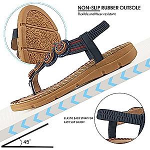 HARENCE Womens Sandals Comfortable Flats Shoes Summer Casual Elastic Ankle Strap Bohemian Beaded Flat Sandals for Women