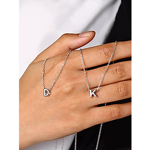 925 Sterling Silver Initial Necklace Letter Necklaces Delicate Dainty Small Pendant Necklace Silver Choker Necklace for Women J Initial Mothers Day Gifts for Mom