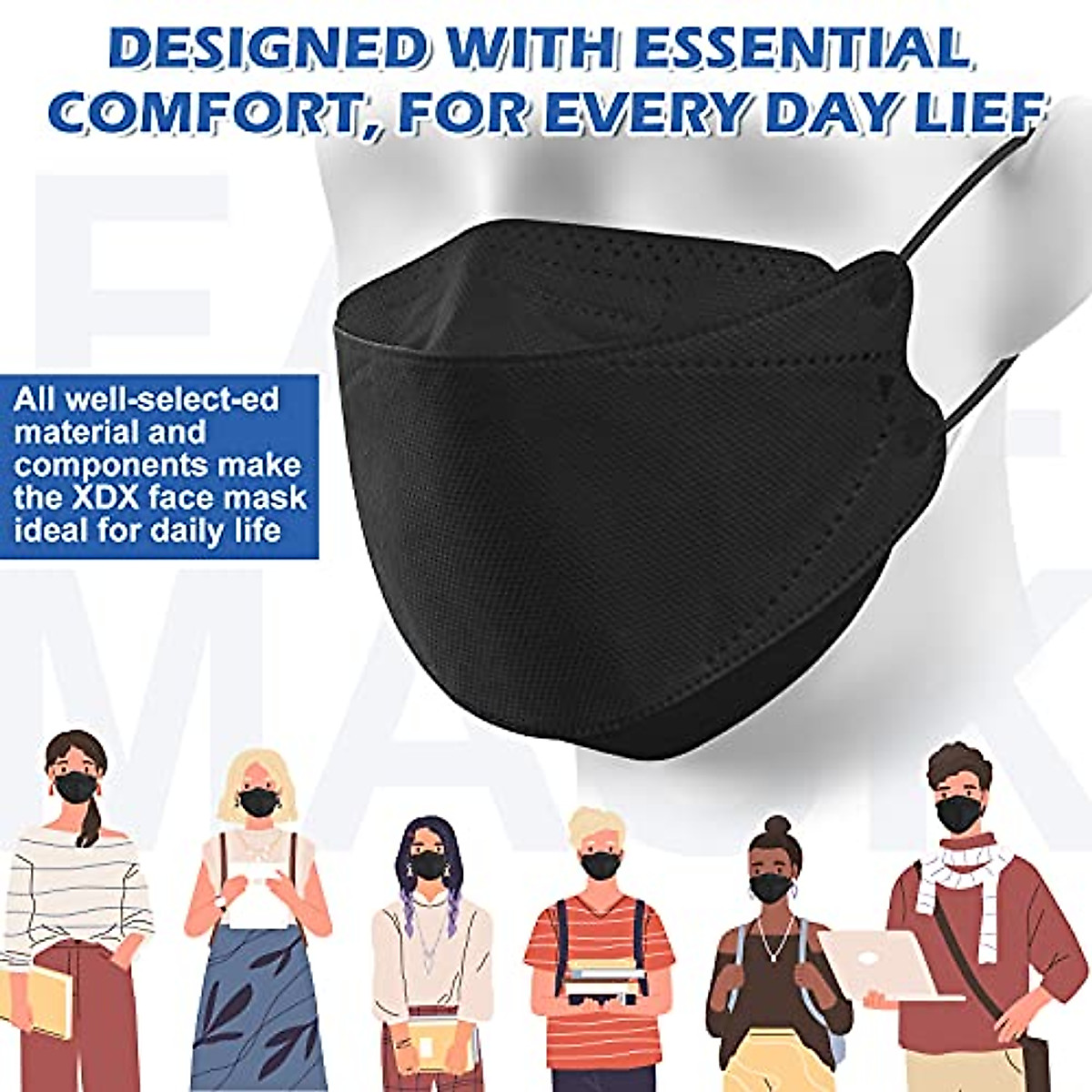 XDX 100 Pack Black Disposable Face Masks, 4 Layers Black Masks Individually Wrapped for Women and Men, Breathable and Comfortable Adult Masks – for Office, Outdoor, Daily Use