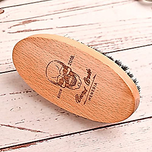 Menesia Boar Bristle Hair Beard Brush for Men, Small Soft Beard Brush, Pocket Travel Men's Wooden Mustache Brush (Skull)