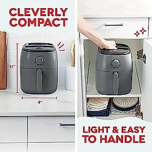 DASH Tasti-Crisp™ Electric Air Fryer Oven, 2.6 Qt., Grey – Compact Air Fryer for Healthier Food in Minutes, Ideal for Small Spaces - Auto Shut Off, Analog, 1000-Watt