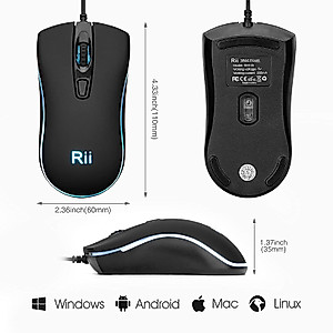 Rii Wired Mouse, RM105 USB Computer Mouse,Blue LED Optical Office Mice for PC,Computer,Laptop,Desktop,Windows (RM105 1PACK)