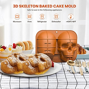 TZnponr 3d Skull Cake Molds for Baking, Cake Molds for Halloween, Food Grade Silicone DIY Large Skull Cake Pan for Birthday,Halloween and all parties.