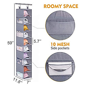 MISSLO 10-Shelf Hanging Shoe Organizer for Closet Organizers and Storage Shelves Hat Rack for Closet with 10 Side Mesh Pockets for Shoes, Caps, Scarves, Folded Clothes and Toys, Grey