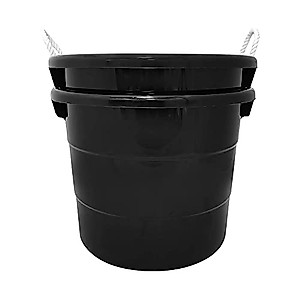Homz 18 Gallon Plastic Multipurpose Utility Storage Bucket Tub with Strong Rope Handles for Indoor and Outdoor Use, Black, (2 Pack)