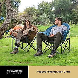 ARROWHEAD OUTDOOR Oversized Heavy-Duty Club Folding Camping Chair w/External Pocket, Cup Holder, Portable, Padded, Moon, Round, Saucer, Supports 330lbs, Carrying Bag, USA-Based Support