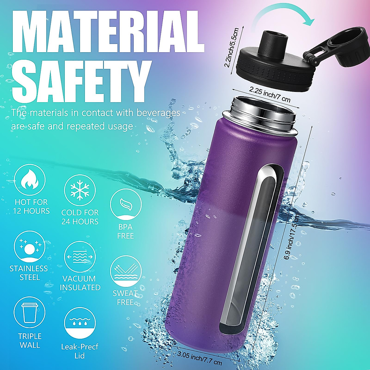 8 Pieces 22 oz Sports Water Bottle Wide Mouth Canteen Spout Bottle Bulk Insulated Water Bottle with Leakproof Spout Lid Stainless Steel Vacuum Water Flasks for Gym Sports Travel (Multi Colors)