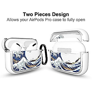 MOSNOVO AirPods Pro Case, Apple AirPods Pro Case, Cool Tokyo Wave Clear Case Design with Luxe Metal Ring Shockproof Protective Cover Case for AirPods Pro