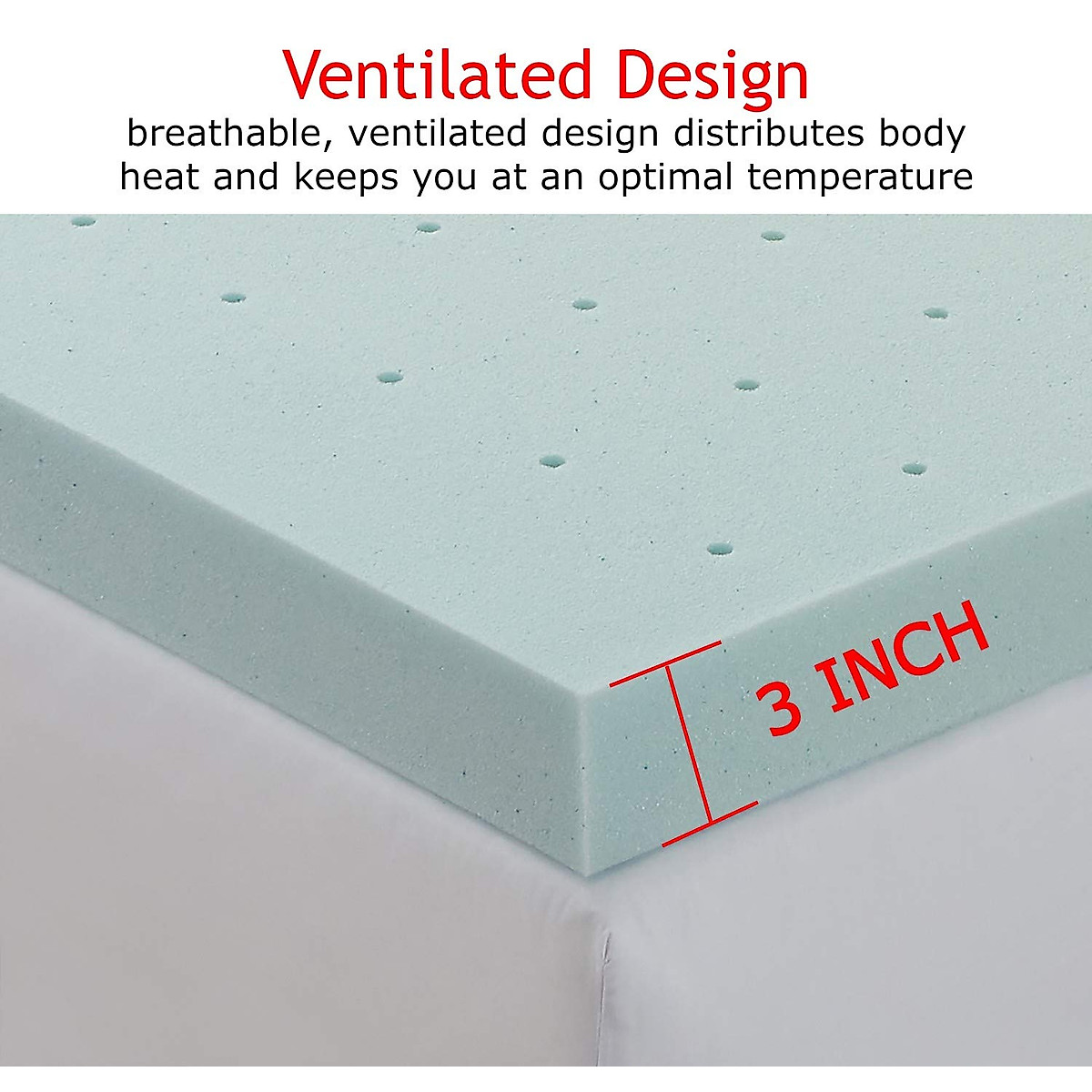 Empyrean Bedding Mattress Topper - 3 Inch Memory Foam Mattress Topper, Gel Infused Cooling Mattress Pad, King Size.