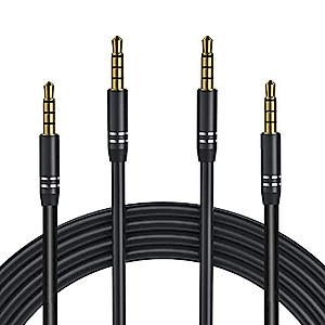 Jeselry 3.5mm Audio Cable Male to Male (4Ft/1.2M), 4 Pole Hi-Fi Stereo AUX Cord, Audio Jack Auxiliary Cord Extension Adapter for Headphones, Car and All 3.5 mm Enabled Devices (2 Pack - Black)