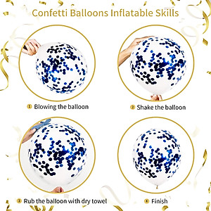 136pcs Blue and Black Balloons Garland Arch Kit, 18 12 10 5 Inch Black Royal Blue Silver Confetti Balloons Different Size Pack for Birthday Graduation New Year Eve Party Decoration