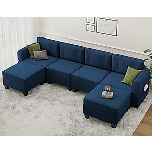 AYEASY 113'' Modular Sofa, Living Room U Shaped Couch with Storage Ottoman Sectional, Beige