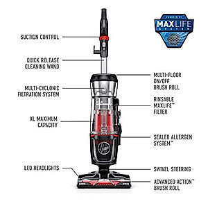 Hoover MAXLife Pro Pet Swivel Bagless Upright Vacuum Cleaner, HEPA Media Filtration, For Carpet and Hard Floor, UH74220PC, Black