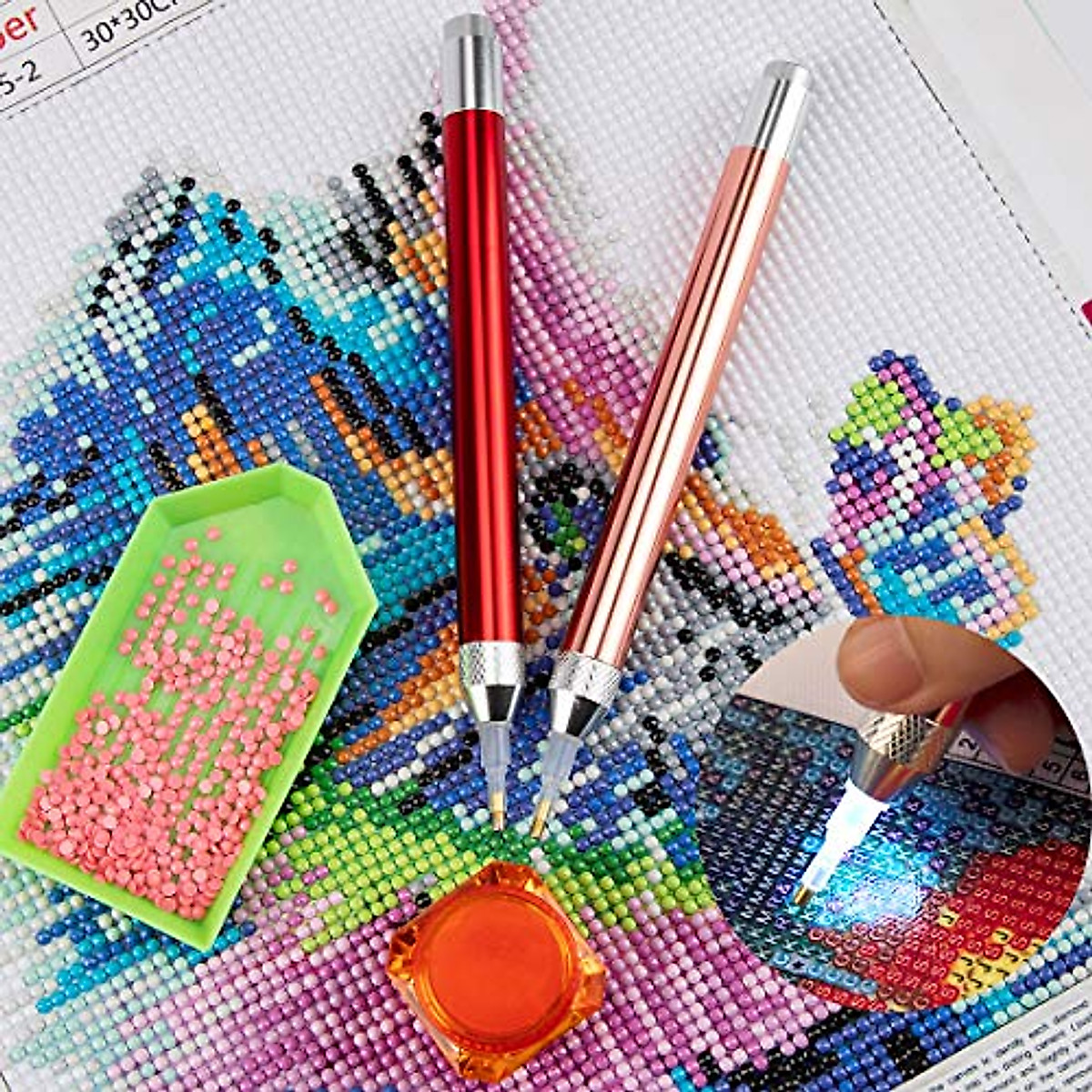 LED DIY Diamond Painting Illumination Pen with Light,2Pack Art Lighted Pen Applicator Accessories,Drill Bead Pen for Adult and Kids,5D Gem Jewel Wax Picker Tool Embroidery Supplies