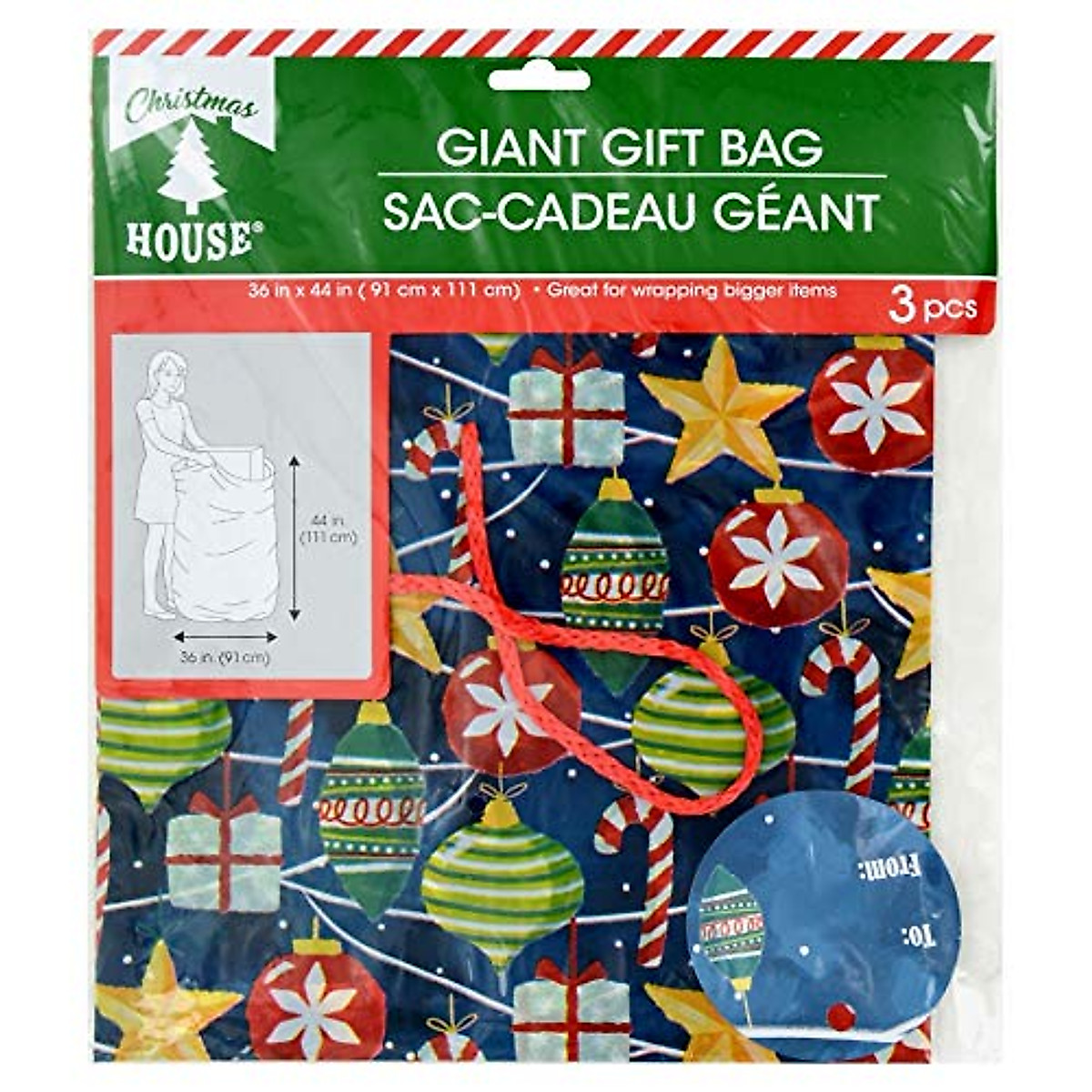 2 Giant Christmas Gift Bag 36x44" W/tie & Gift Card Set of 2