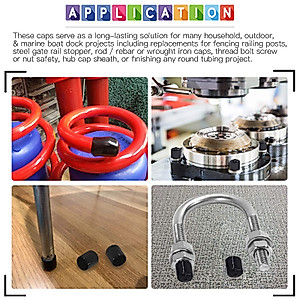 Glarks 48Pcs 1/4'' 3/8'' 1/2'' 3/4'' 7/8'' ID Black Rubber Thread Protector Covers Assortment Kit Vinyl Tube End Caps Round End Flexible Caps Set for Protecting Furniture Feet Tube and Screw