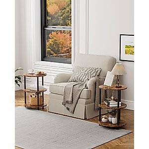 Frylr Round End Tables Living Room Set of 2 - Small Accent Table with Round Top for Stylish Bedside or Side Table Use in Small Spaces, Robust Metal Frame, Brown