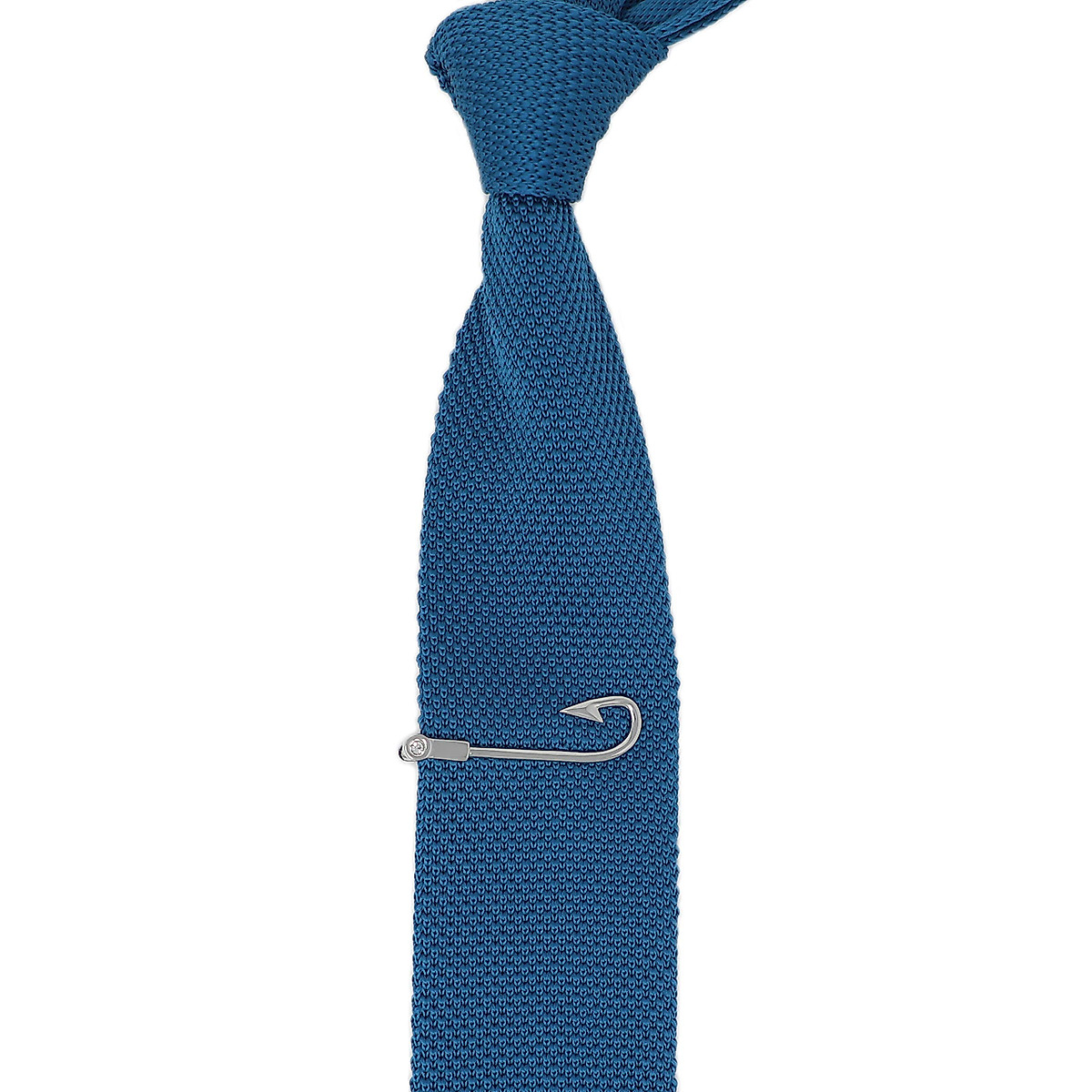 MENDEPOT Fishing Hook Tie Clip Rhodium Plated Nolvety Fishhook Tie Clip With Box