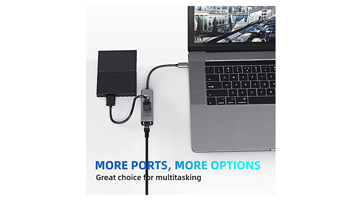 USB C to Ethernet Hub - WALNEW 4-in-1 USB-C to Gigabit Ethernet Adapter