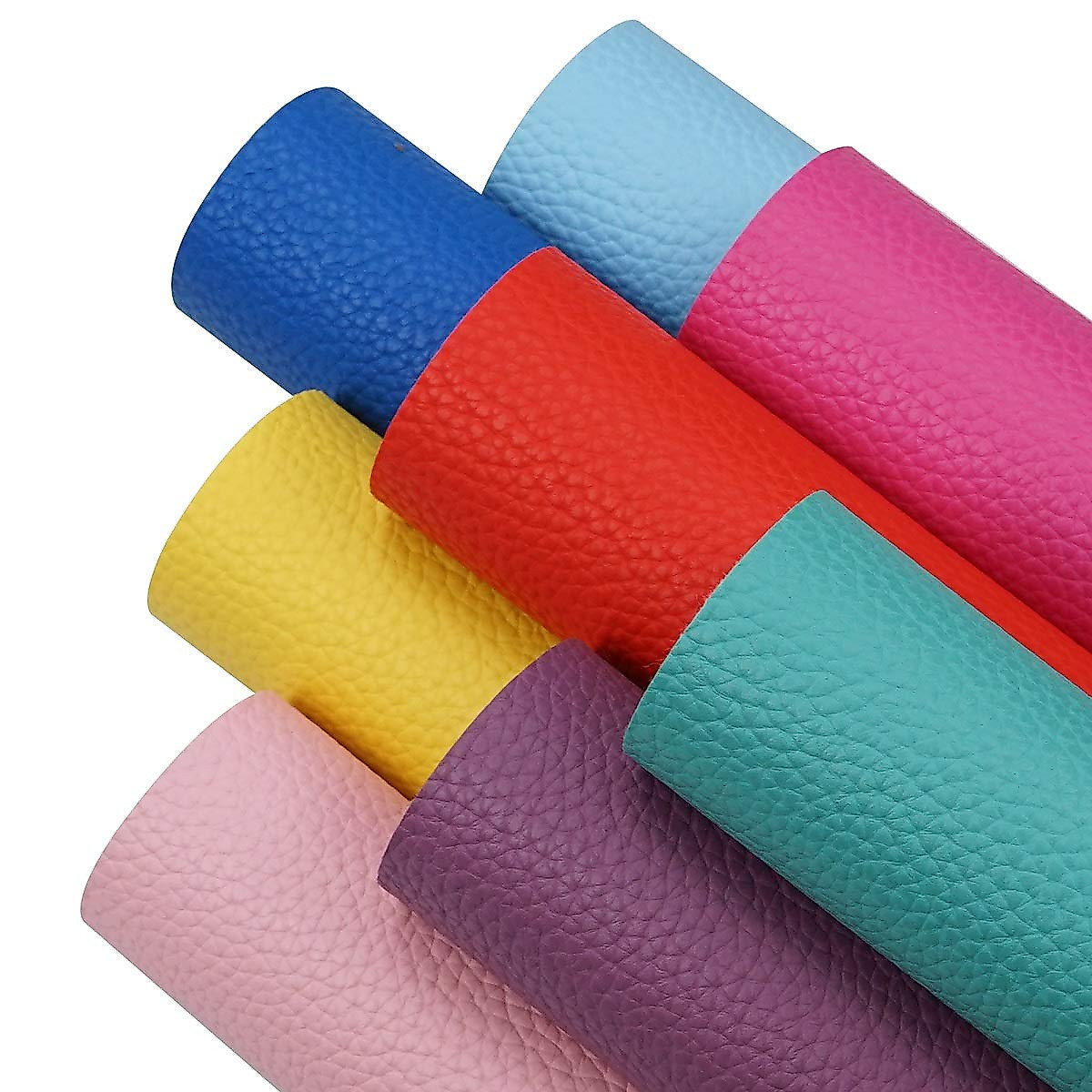 LITCHI 8 Pieces 8x12 Inch Bright Color Litchi Grain Texture Faux Leather Sheets Including 8 Color Leather Sheets for Leather Bows and Earrings Making LiZhiWen-8PcsA4Bright