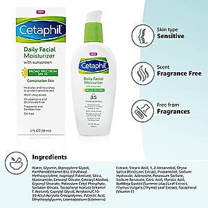 Cetaphil Face Moisturizer, Daily Oil Free Facial Moisturizer with SPF 35, For Dry or Oily Combination Sensitive Skin, Fragrance Free Face Lotion