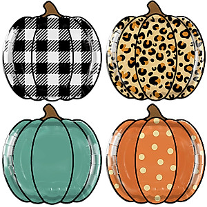 HAKOTI 40Pcs Fall Pumpkin Paper Plates - Thanksgiving Party Supplies Fall Thanksgiving Harvest Party Tableware Decoration Orange Pumpkin Shape Plates for Autumn,Halloween Holiday Party